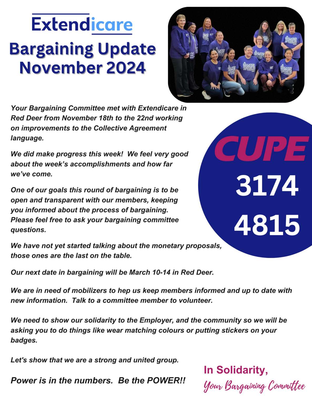 November 2024 Bargaining Update - CUPE 3174